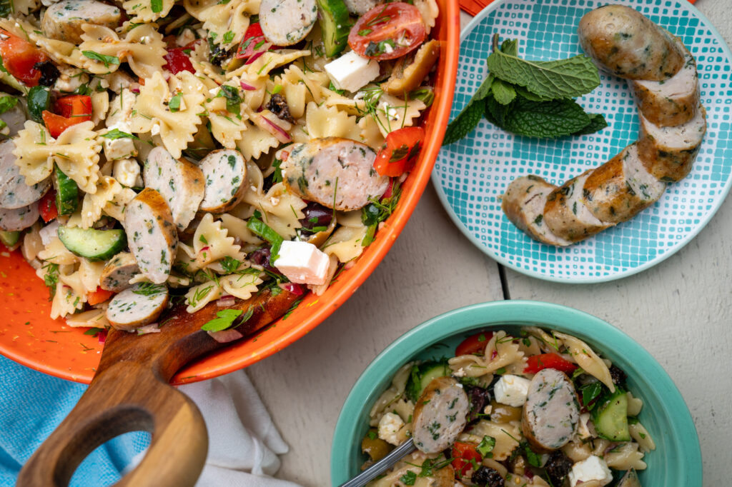 One-Bowl Greek Pasta Salad with Grilled Spinach & Feta Chicken Sausage ...