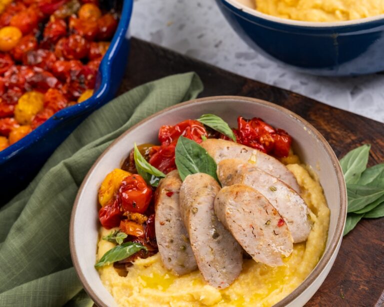 Grilled Italian Sausage with Creamy Polenta & Roasted Tomatoes ...